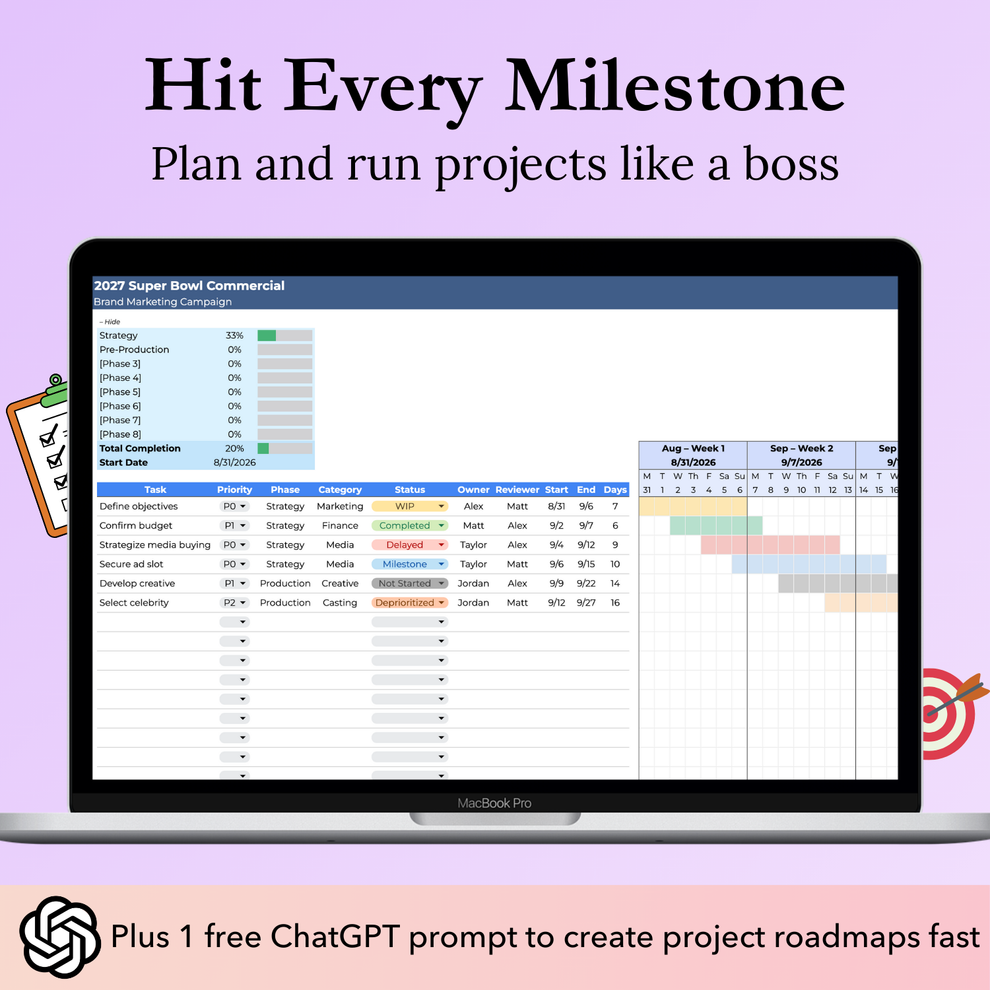Gantt Chart Project Planner – Sheet and Prompt